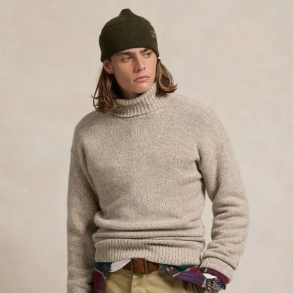 Ralph Lauren Wool-Blend Turtleneck Sweater In Oatmeal Combo - 40